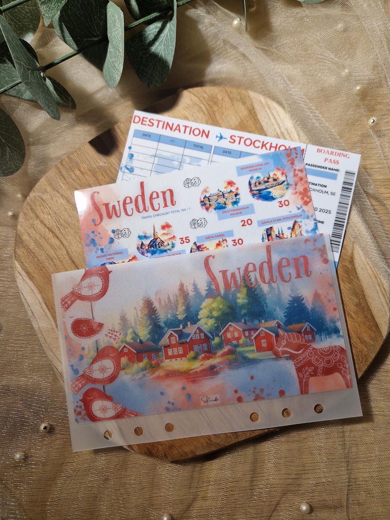 Sweden Travel Savings Set: A6 Vellum Cash Stuffing Envelope, Boarding ...