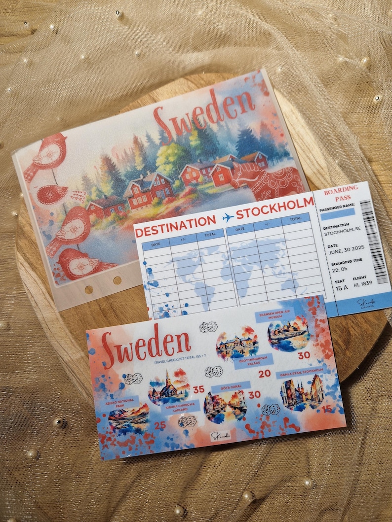 Sweden Travel Savings Set: A6 Vellum Cash Stuffing Envelope, Boarding ...
