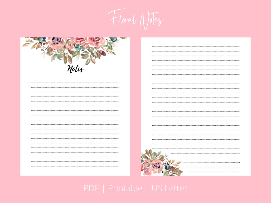 Floral Notes Sheet Printable Notes Sheet Printable 11 X 8.5 Inches, PDF ...