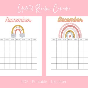 Undated Rainbow Calendar Printable Undated Calendar Printable 11 X 8.5 ...