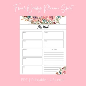 Undated Floral Weekly Planner Sheet Printable Undated Weekly Planner ...