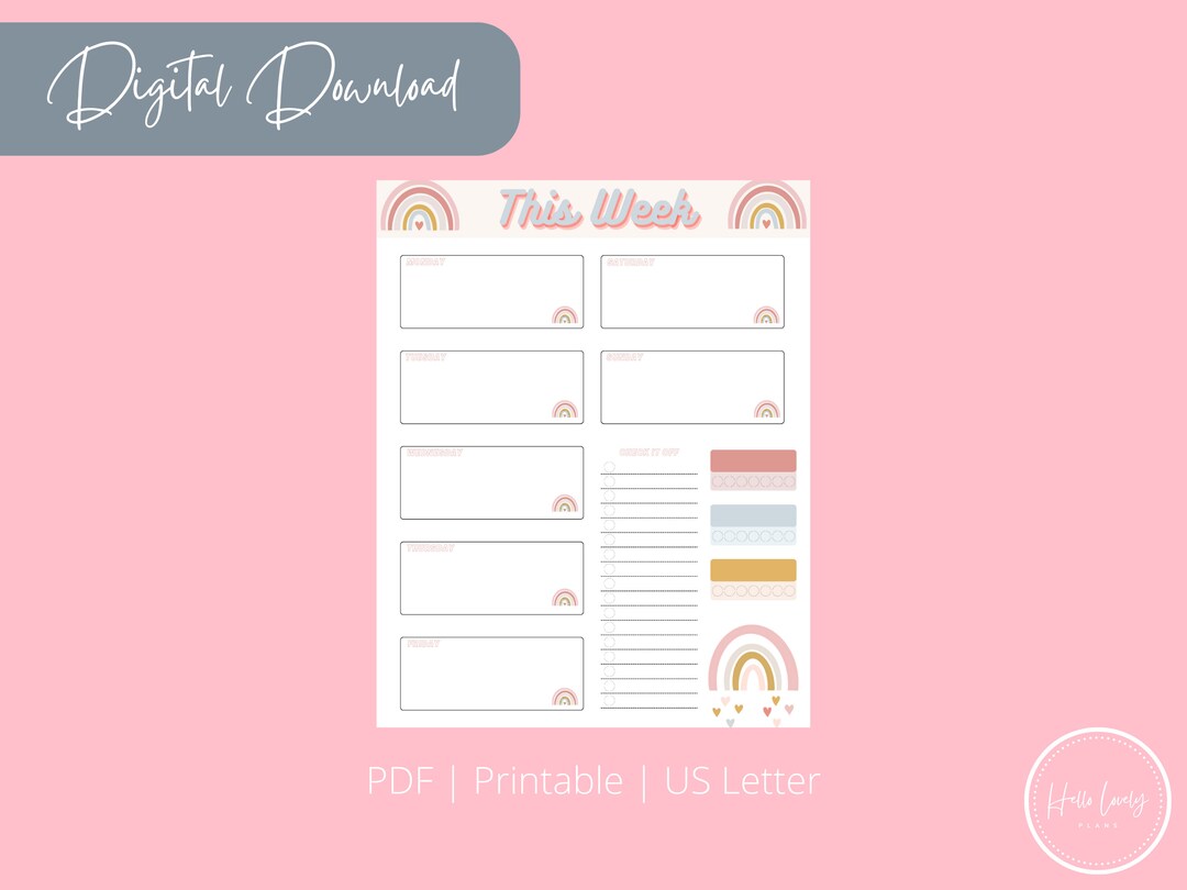 Undated Rainbow Weekly Planner Sheet Printable Undated Weekly Planner ...