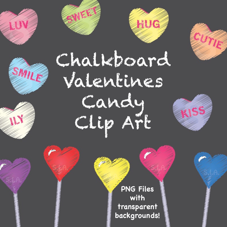Chalkboard Valentines Candy Clip Art, Conversation Hearts and Lollipops ...