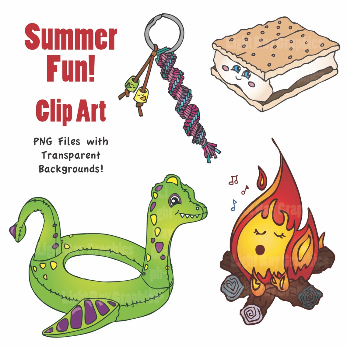 Summer Fun Clip Art Set, PNG Files With Transparent Background ...
