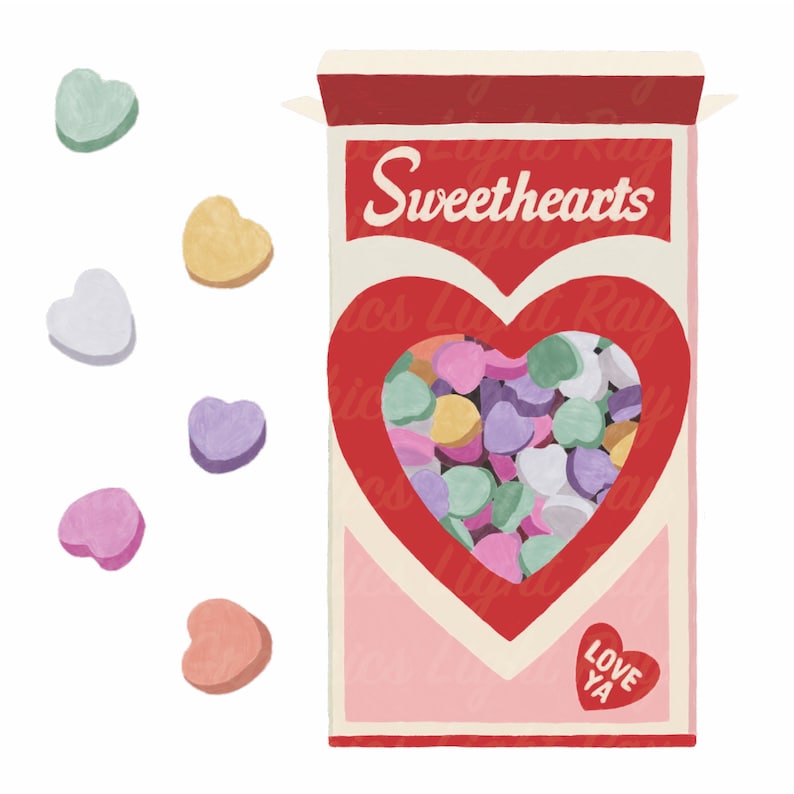 Valentines Candy Sweethearts Conversation Hearts Clip Art, Watercolor ...