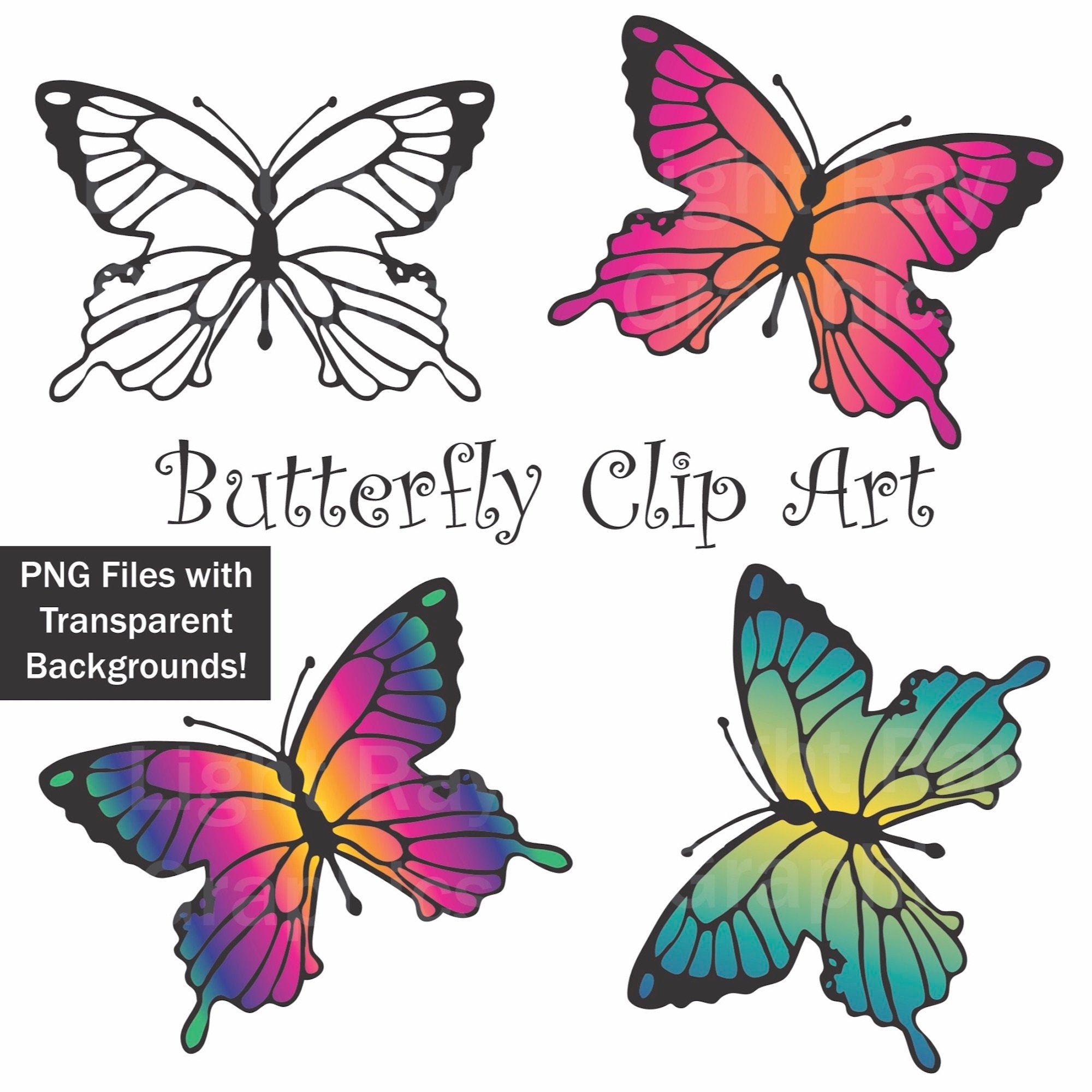 Butterfly Clip Art Set, PNG Files With Transparent Background ...