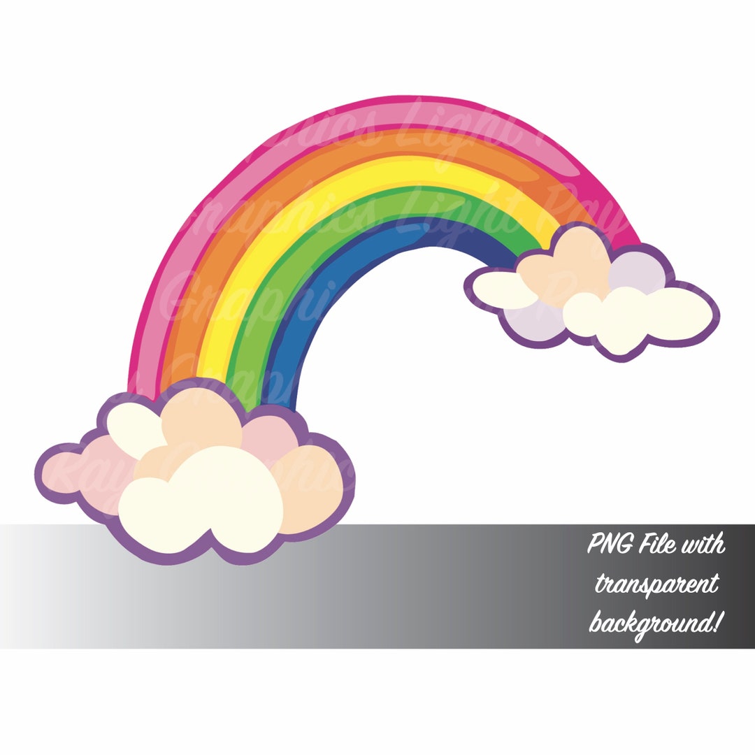 Rainbow and Clouds Clip Art PNG With Transparent Background, Commercial ...