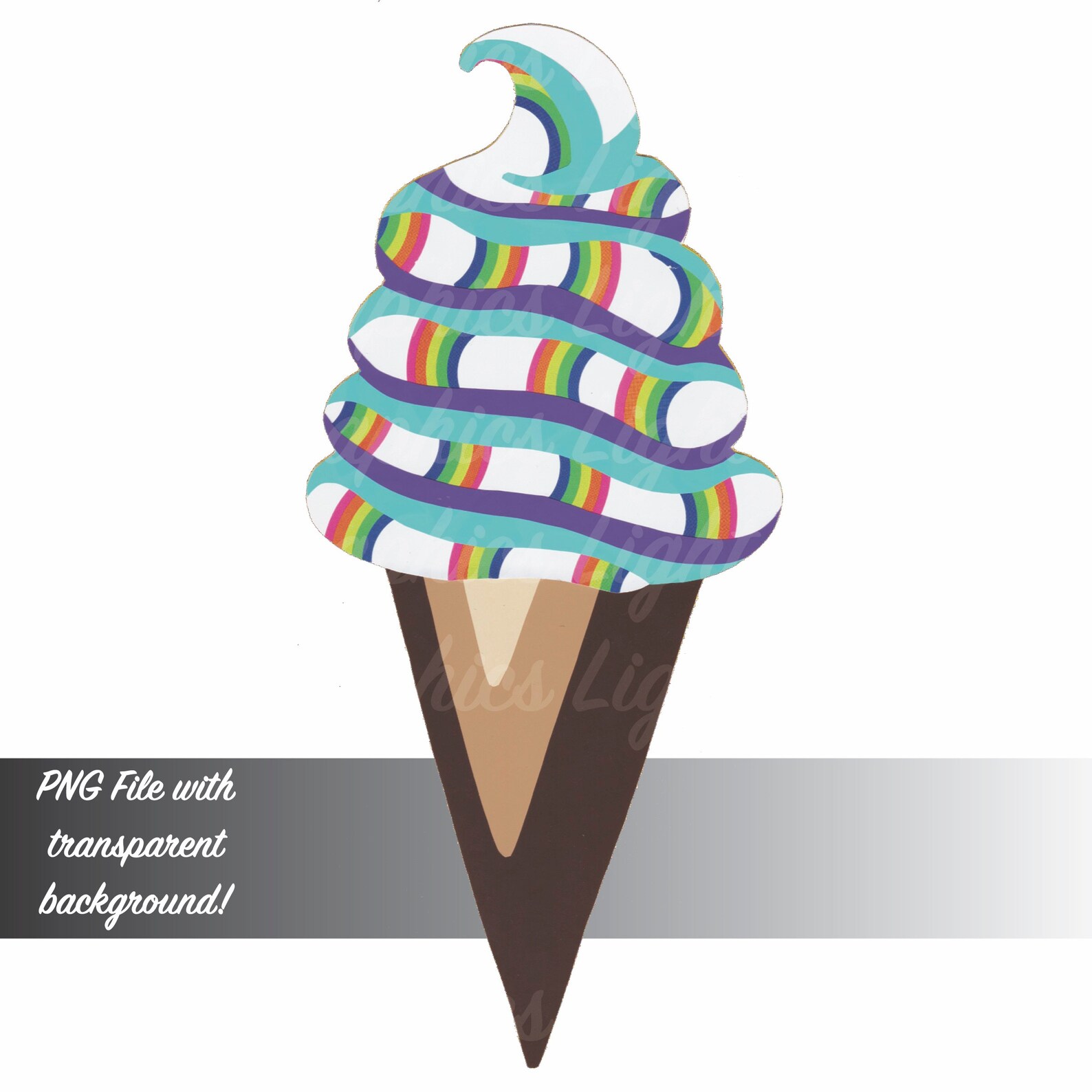Rainbow Ice Cream Cone Clip Art PNG File With Transparent Background ...