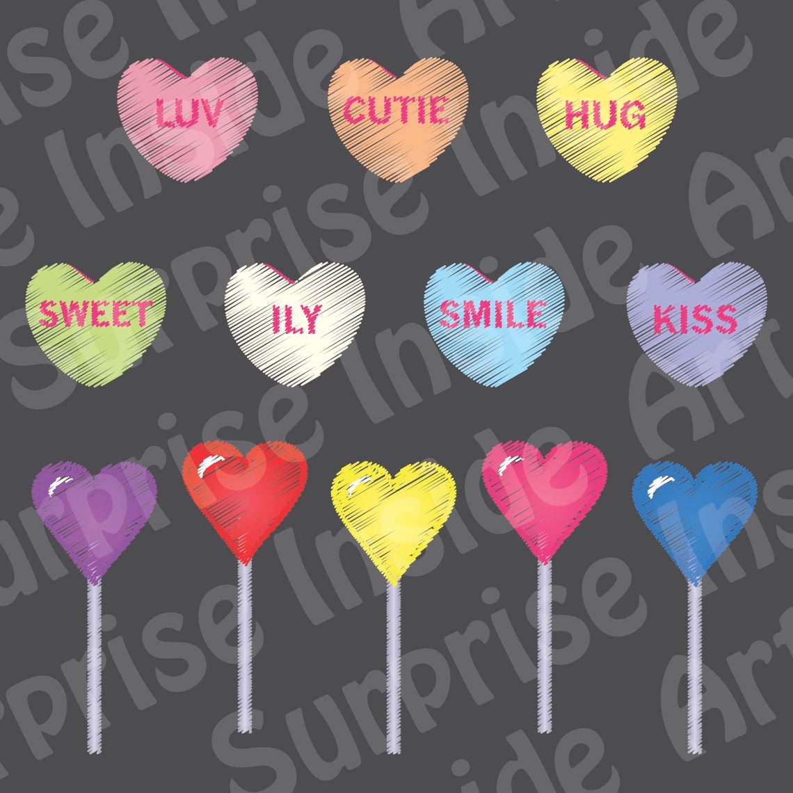 Chalkboard Valentines Candy Clip Art, Conversation Hearts and Lollipops ...