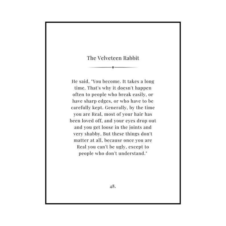 Velveteen Rabbit Quote Print, Inspirational Quote, Classic Book Print ...