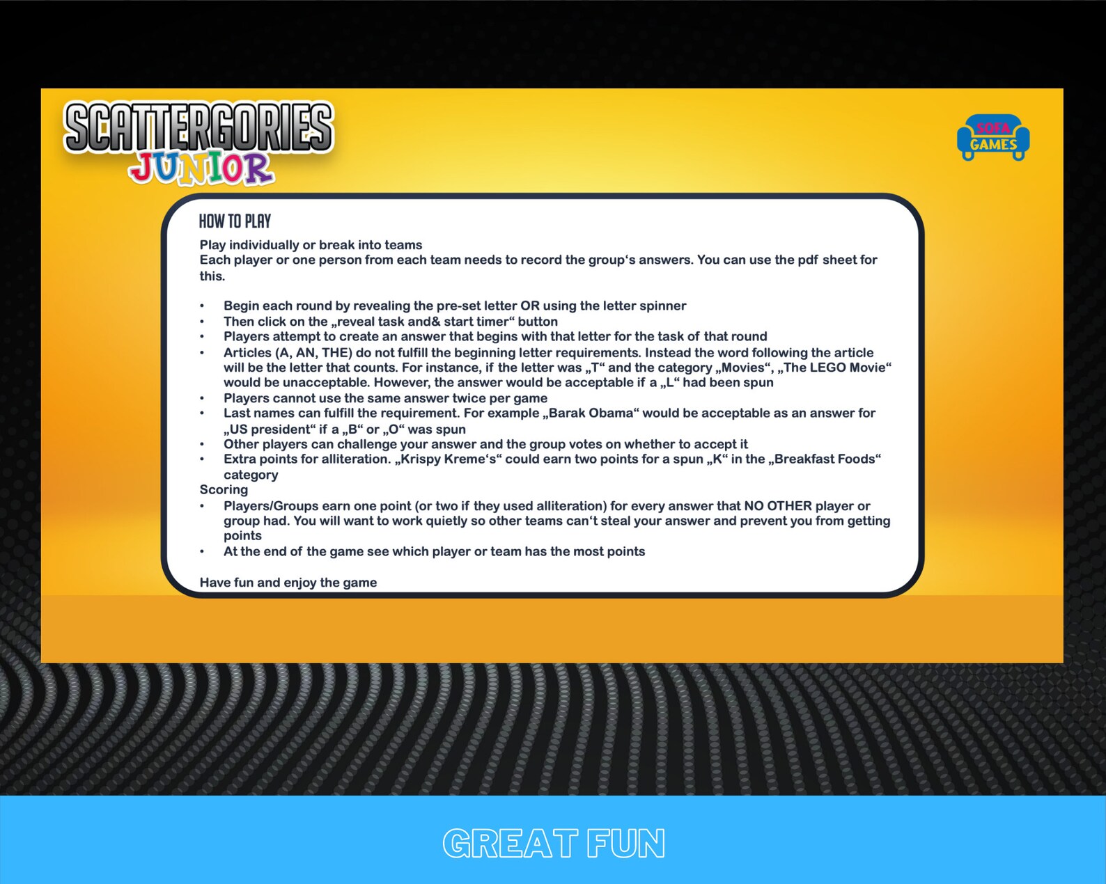 Scattergories JUNIOR Game | Powerpoint Game | Party Game | Family Party ...