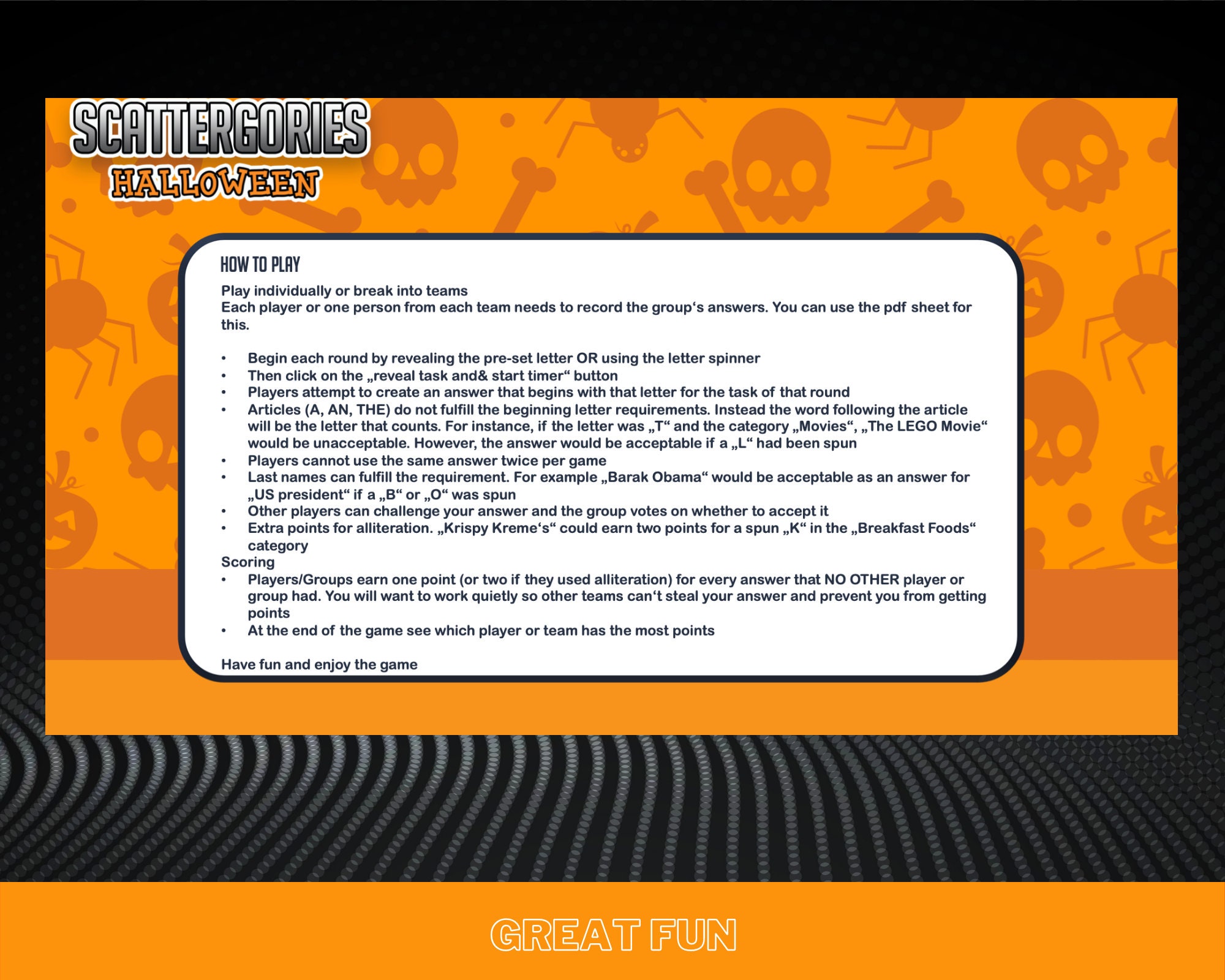 Scattergories Halloween Game | Powerpoint Game | Party Game | Family ...