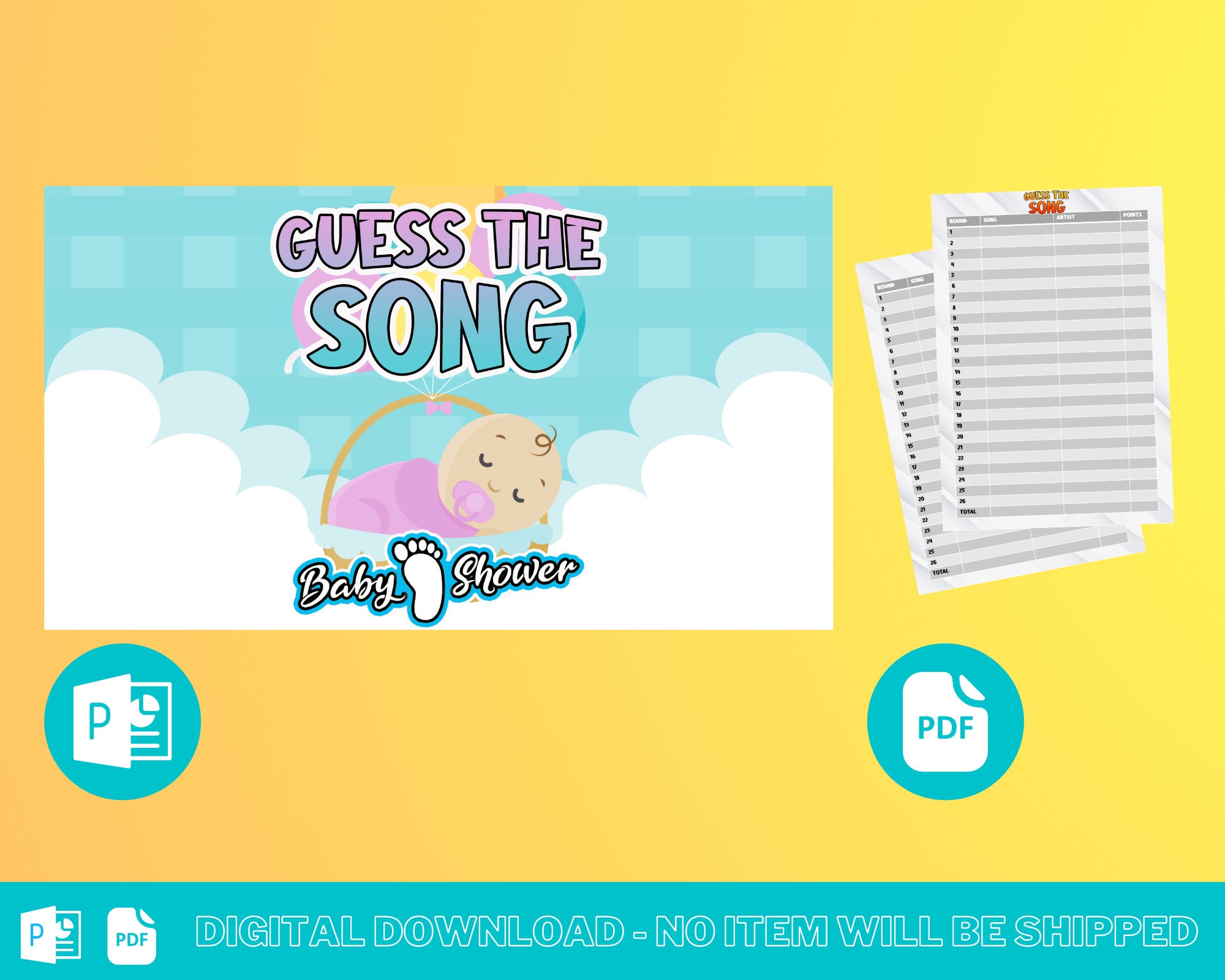 Guess the Song BABY SHOWER | Powerpoint Game | Music Quiz | Lyrics Game ...