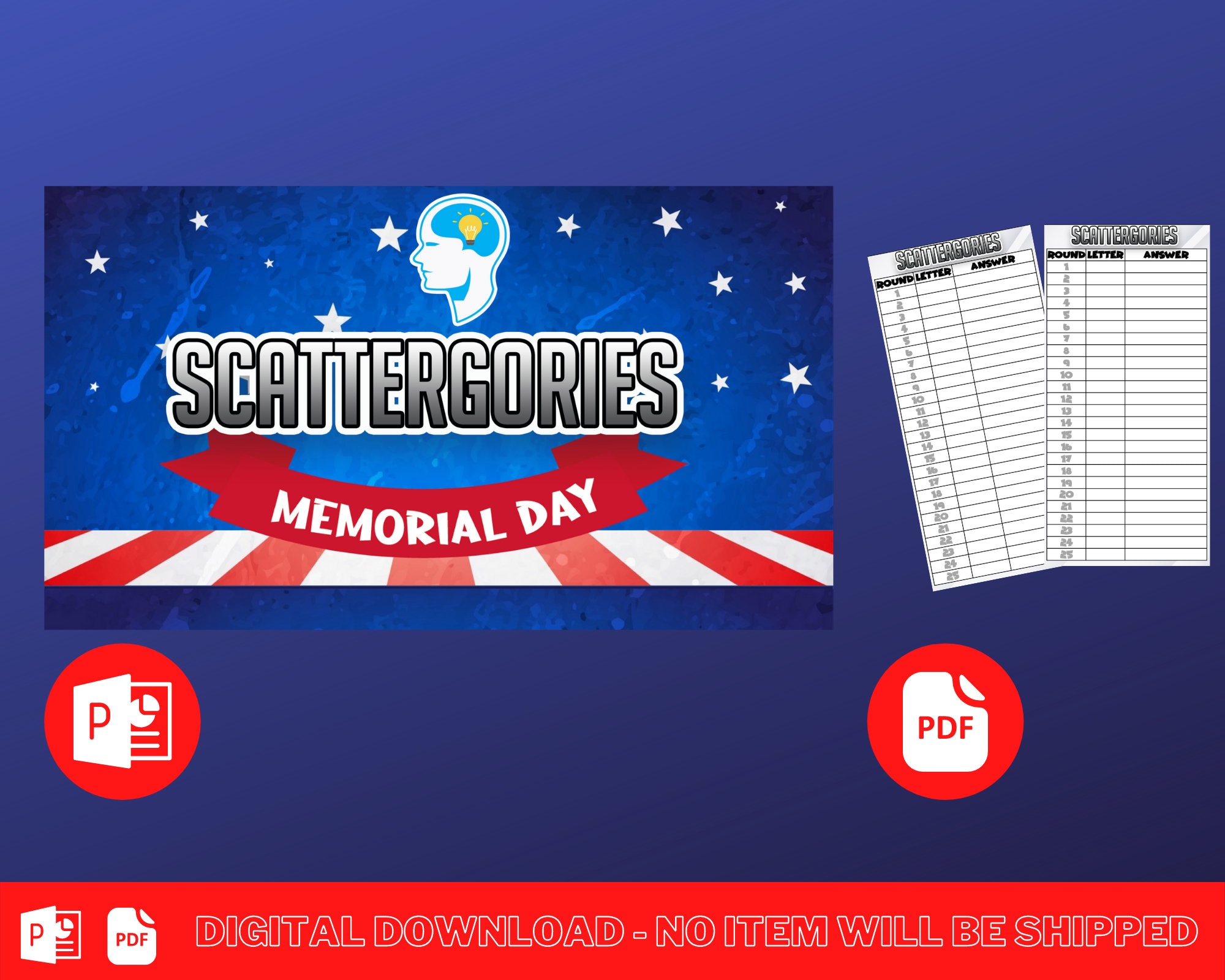 Scattergories Memorial Day | Powerpoint Game | Party Game | Family ...