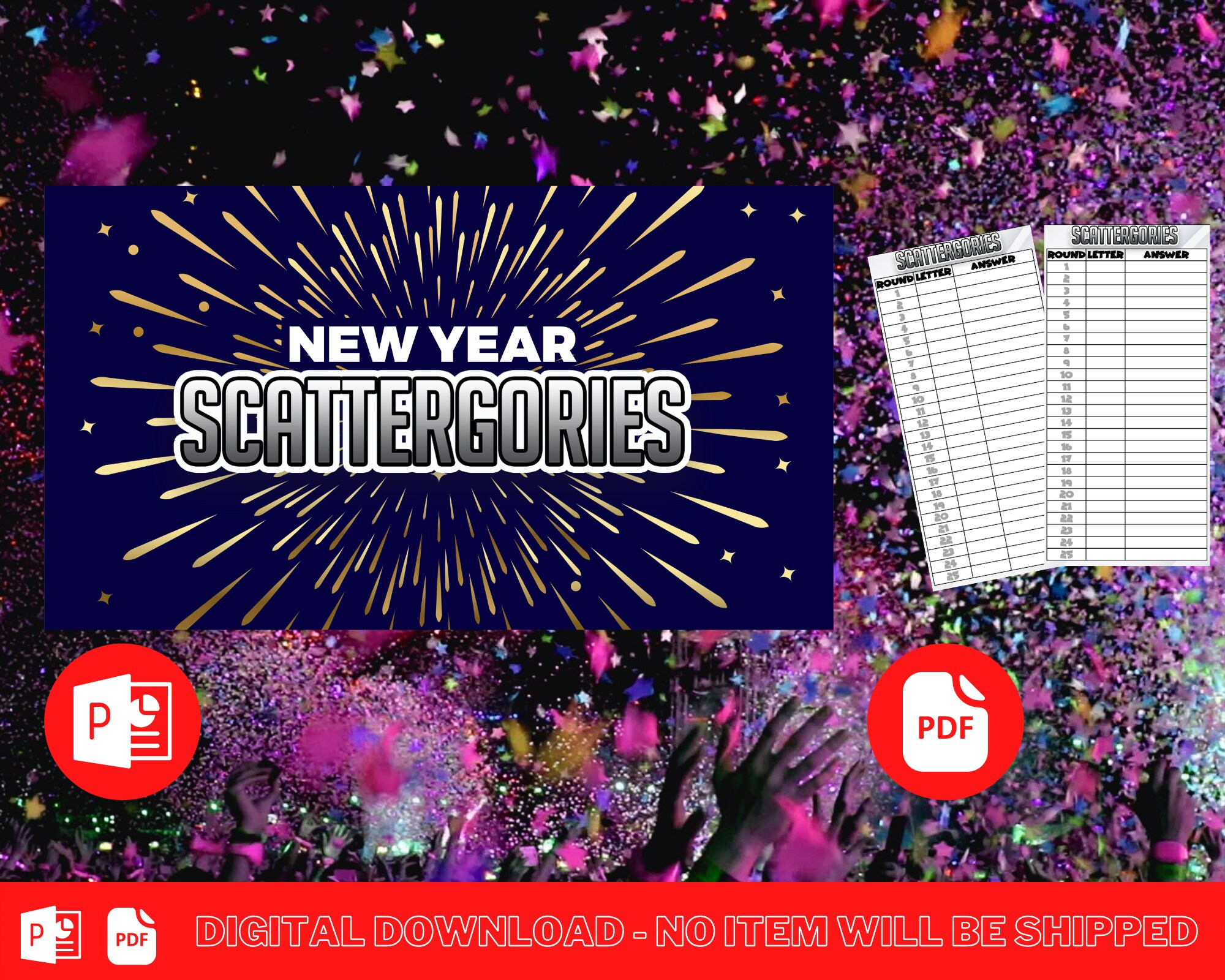Scattergories New Years Game Powerpoint Game Party Game Family Party ...