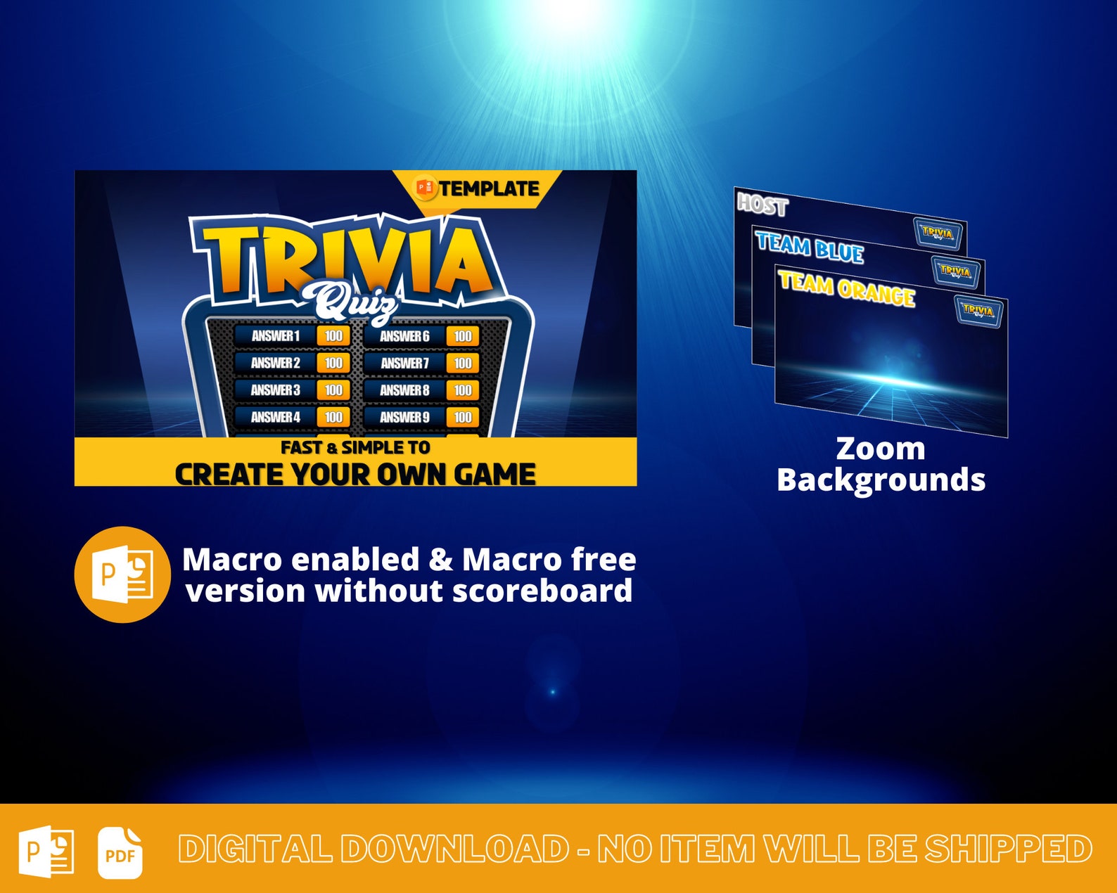 Trivia Quiz TEMPLATE | Party Game | Editable Family Feud Quiz Game I ...