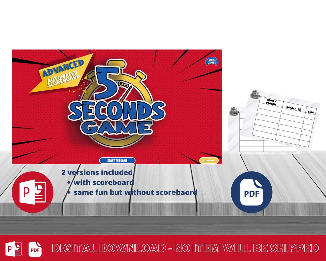 5 Seconds Game ORIGINAL Advanced 5 Second Rule Game with | Etsy