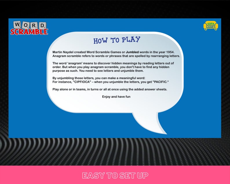 Word Scramble JUNIOR Jumble Anagram Game | Powerpoint Game | Party Game ...