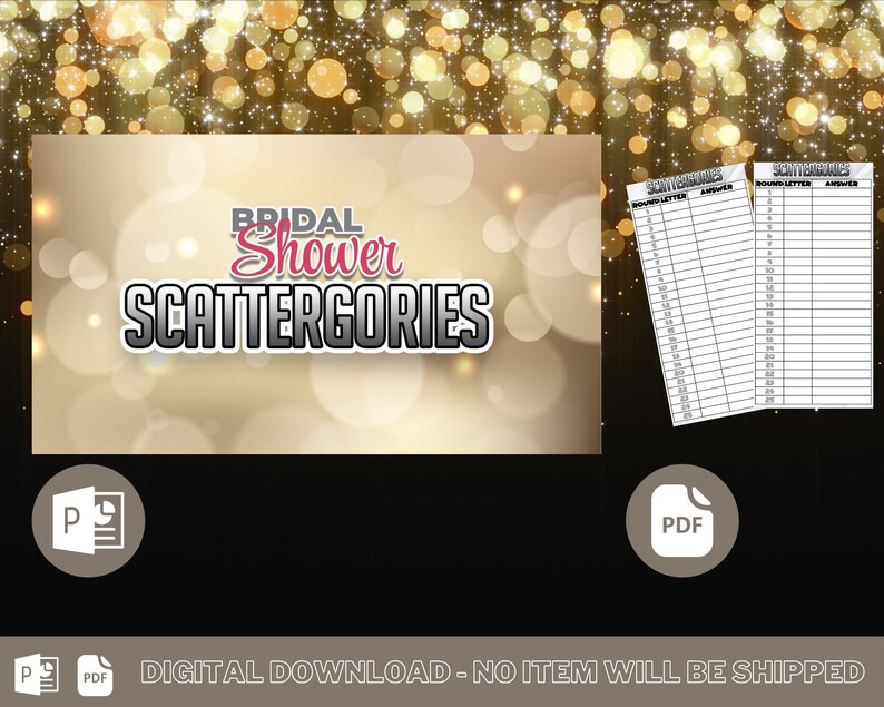Scattergories Bridal Shower Game Powerpoint Game Party Game Family ...