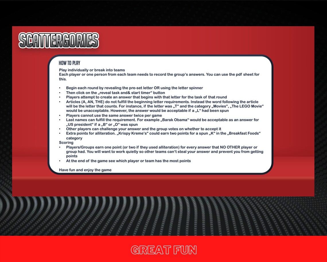 Scattergories ORIGINAL Game | Powerpoint Game | Party Game | Family ...