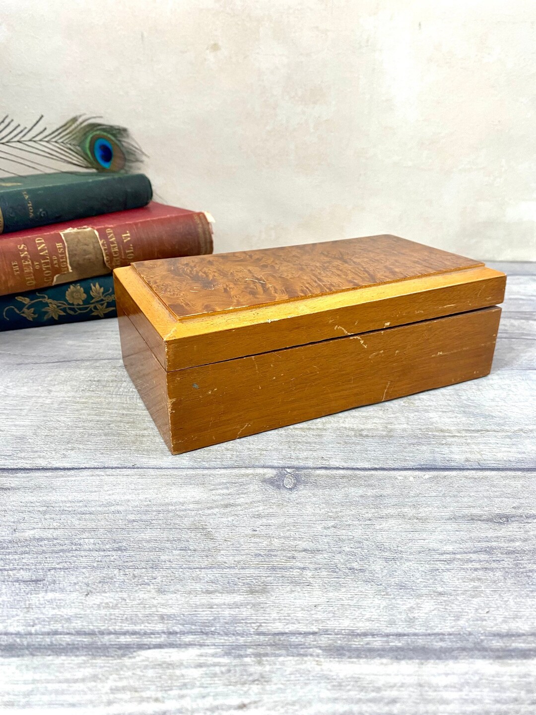 Vintage Wood Veneer Box With Two Internal Compartments. - Etsy