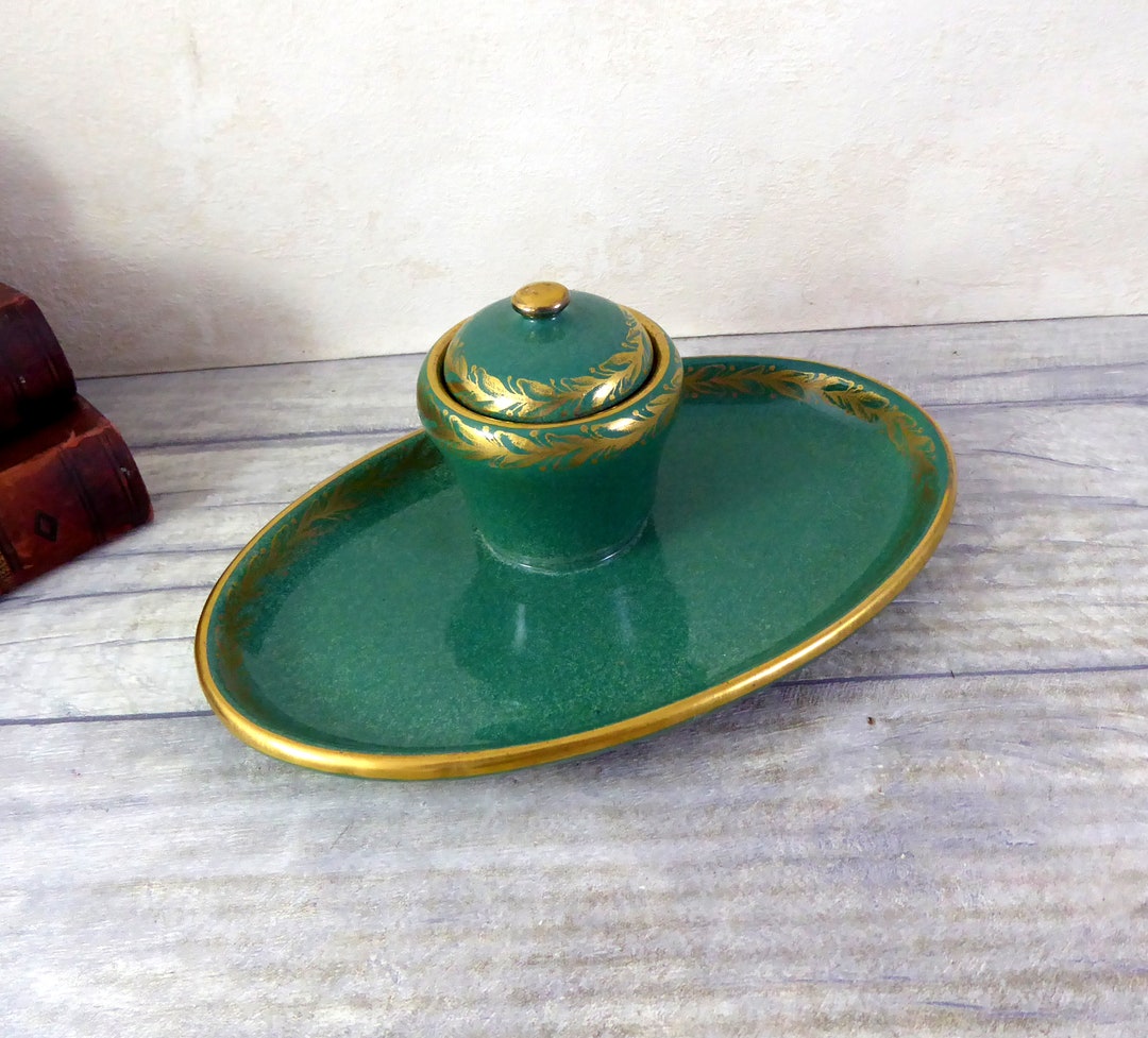 Green and Gold Porcelain Ink Stand Made in England by T. Goode and Co ...