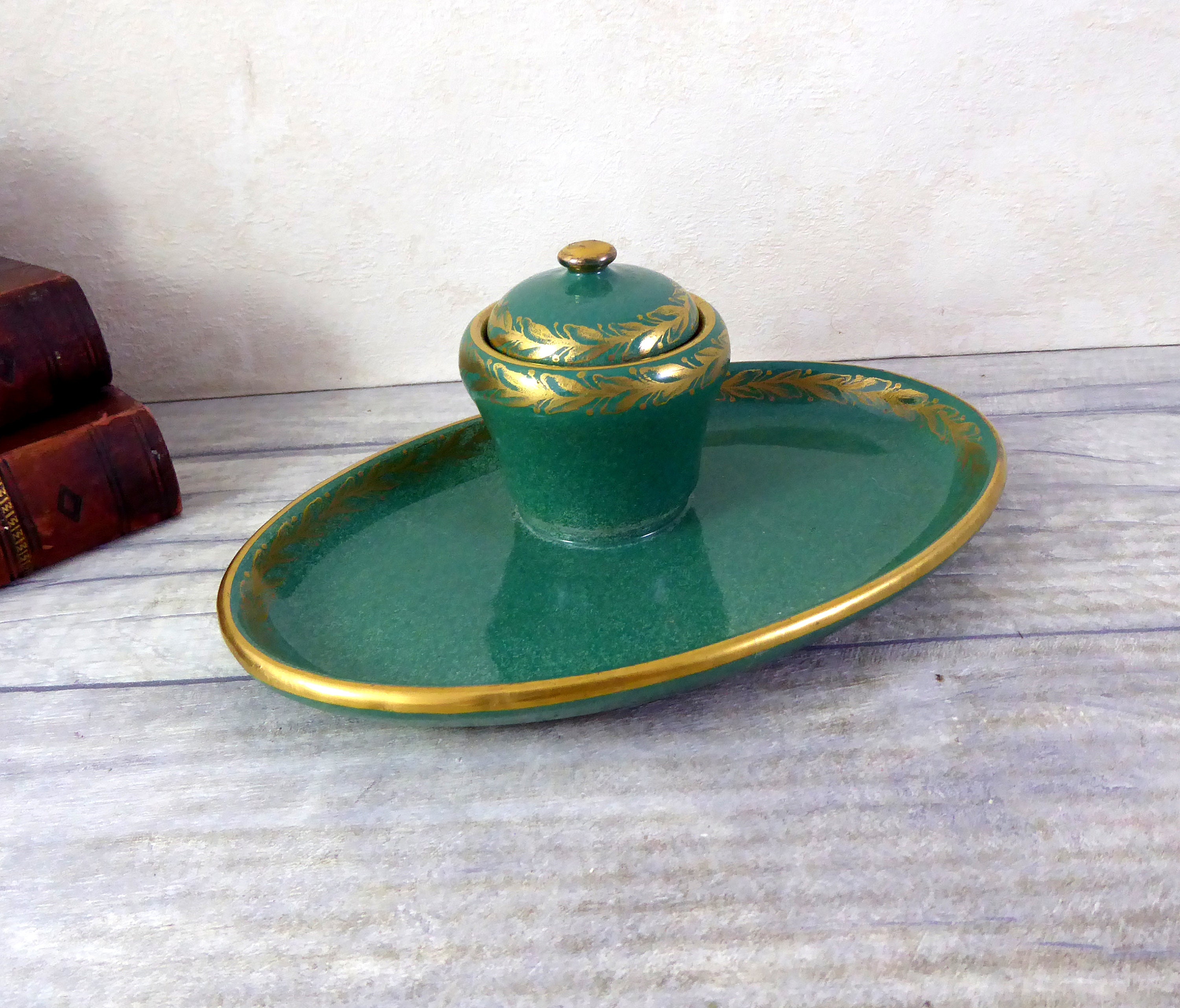 Green and Gold Porcelain Ink Stand Made in England by T. Goode and Co ...