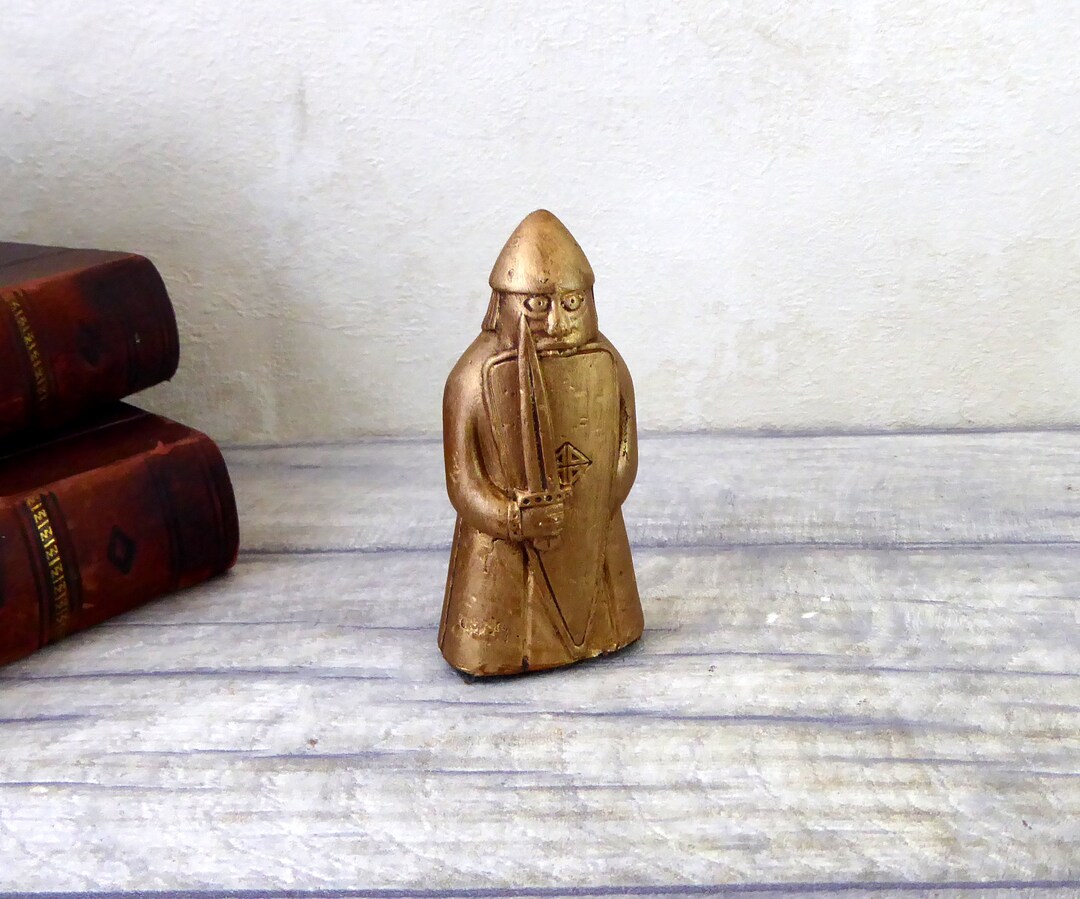 Vintage Carved Lewis Chessmen Berserker Replica / Resin Chessman Pawn ...