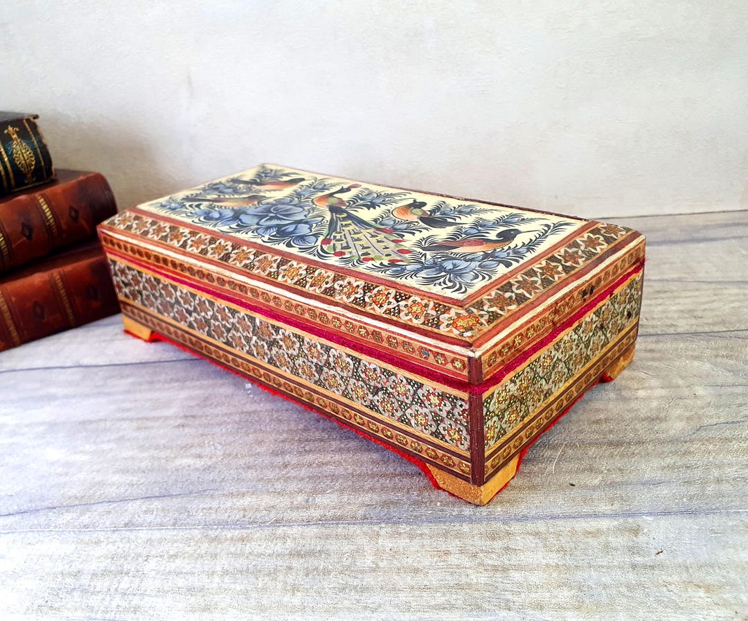 Persian Micro Mosaic Peacock Wooden Hand Painted Box / Marquetry ...