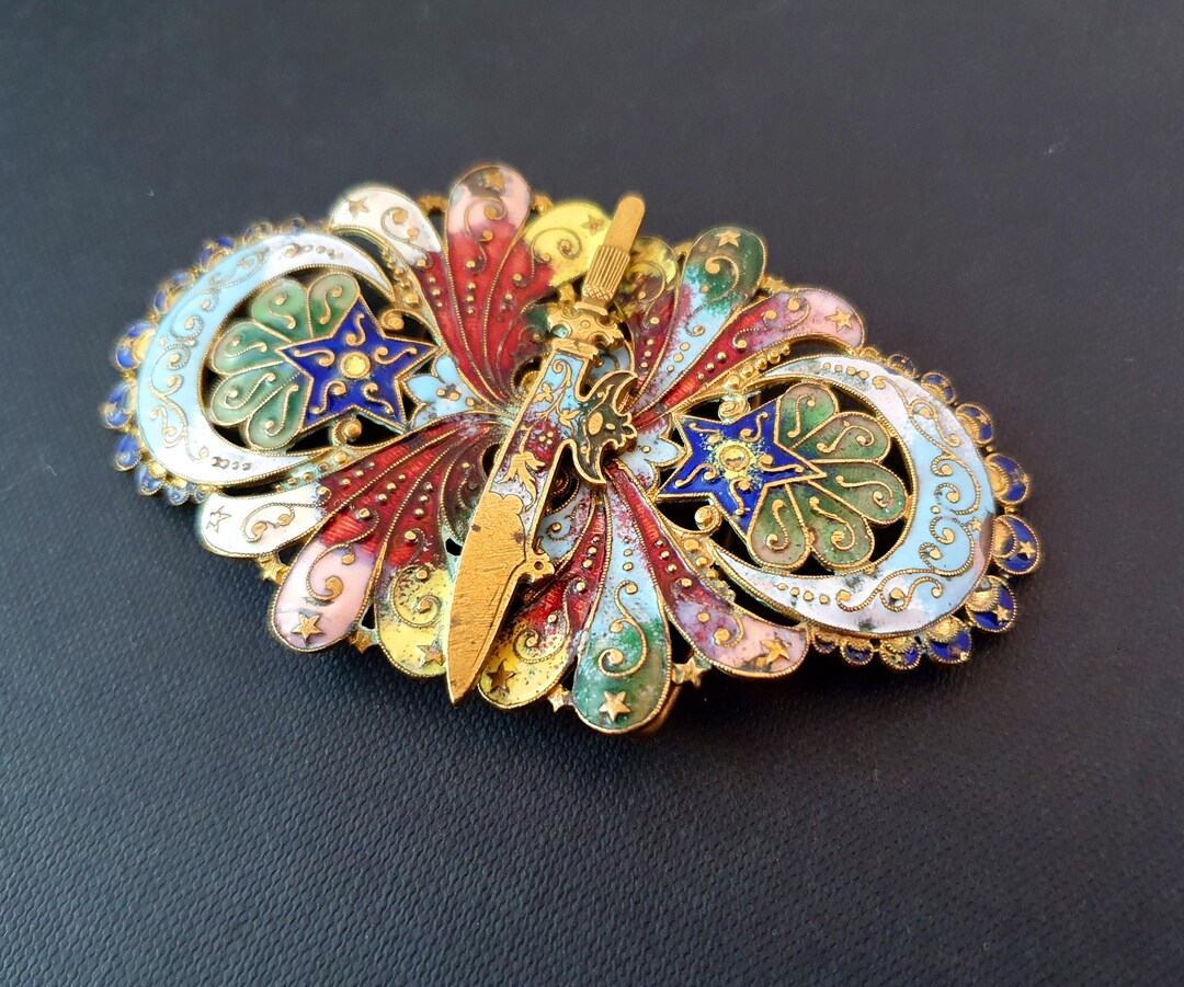 Antique Edwardian Ornate SWORD Enamelled Brass Nurse's Belt Buckle ...