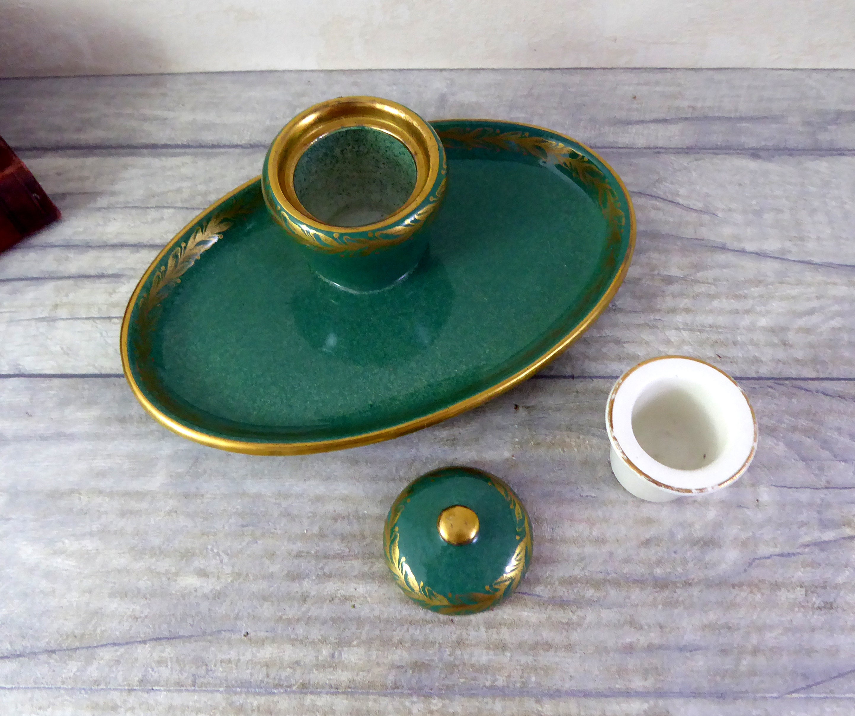 Green and Gold Porcelain Ink Stand Made in England by T. Goode and Co ...