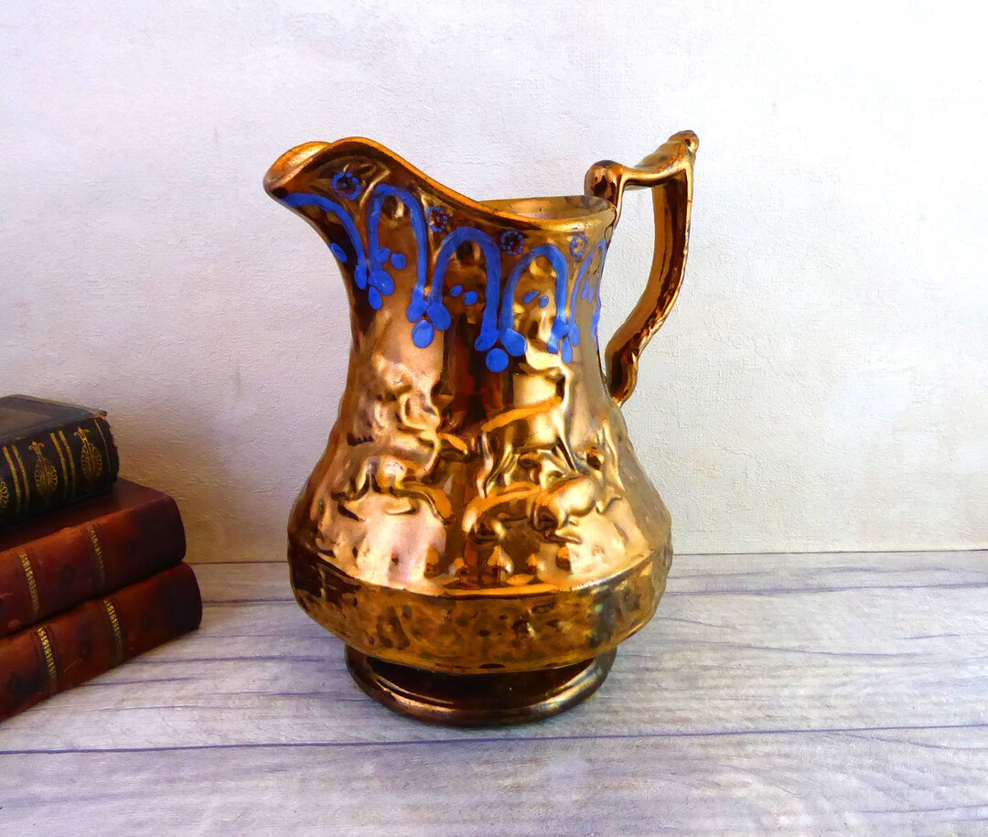 Allertons Staffordshire England Copper Lustre Stag & Deer Jug / Pitcher ...
