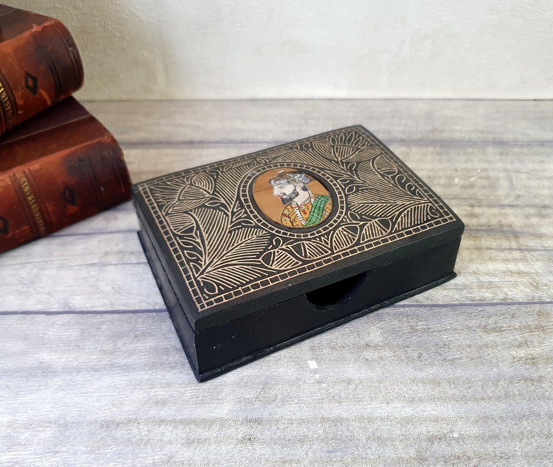 Indian Bidriware Hand Painted Box With Hand Painted Mogul Portrait ...