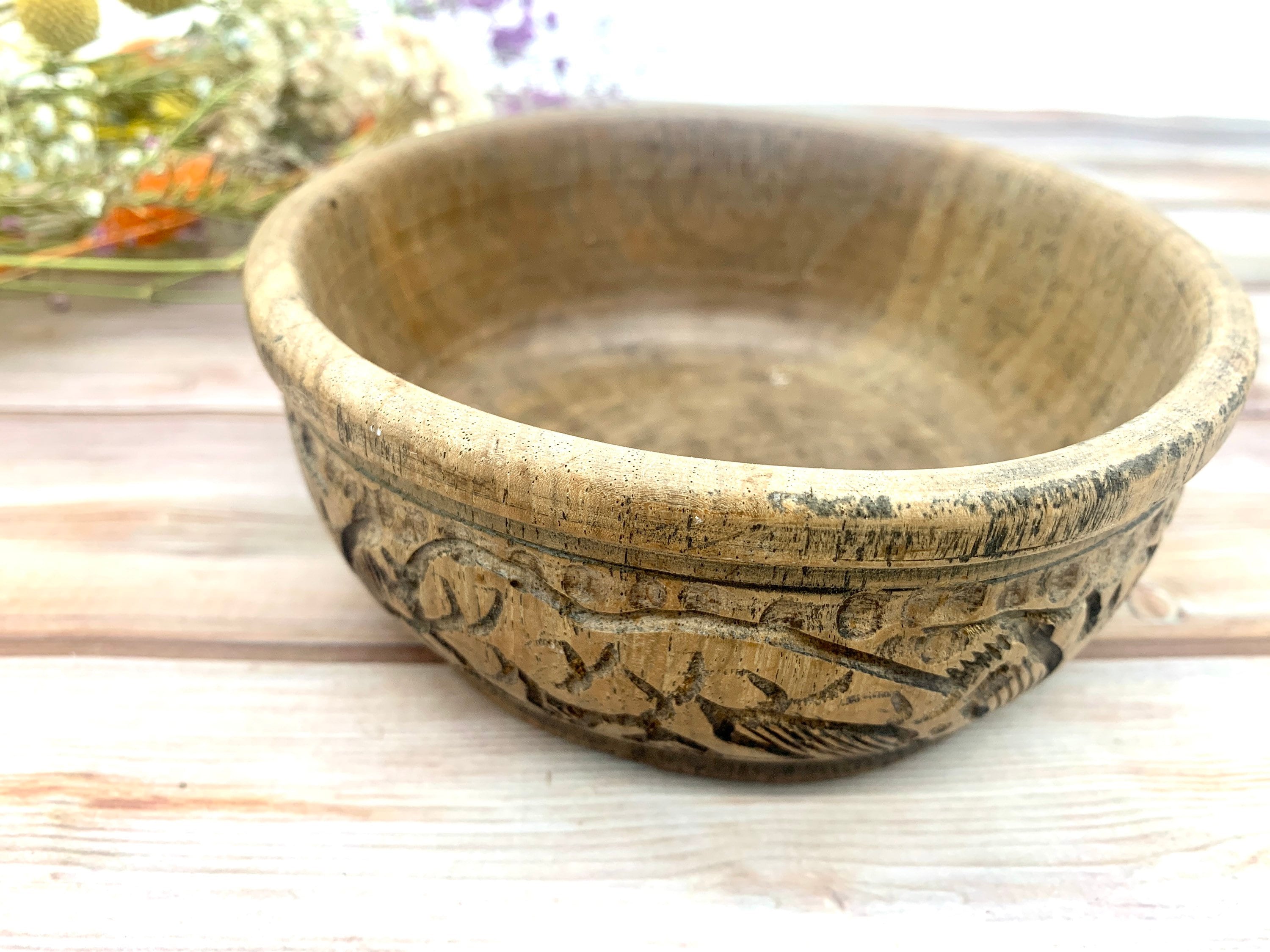 Vintage Hand Carved Wooden Bowl Trinket Bowl Probably - Etsy UK