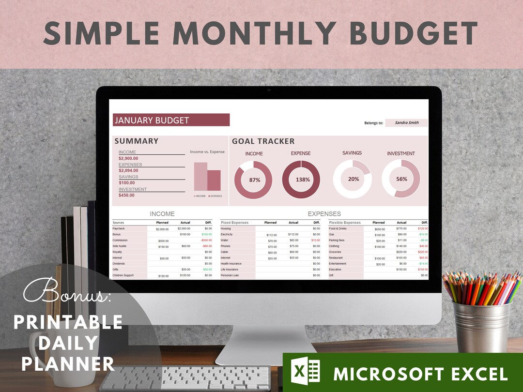 Simple Monthly Budget Excel Template-beginner Budget Planner-personal ...