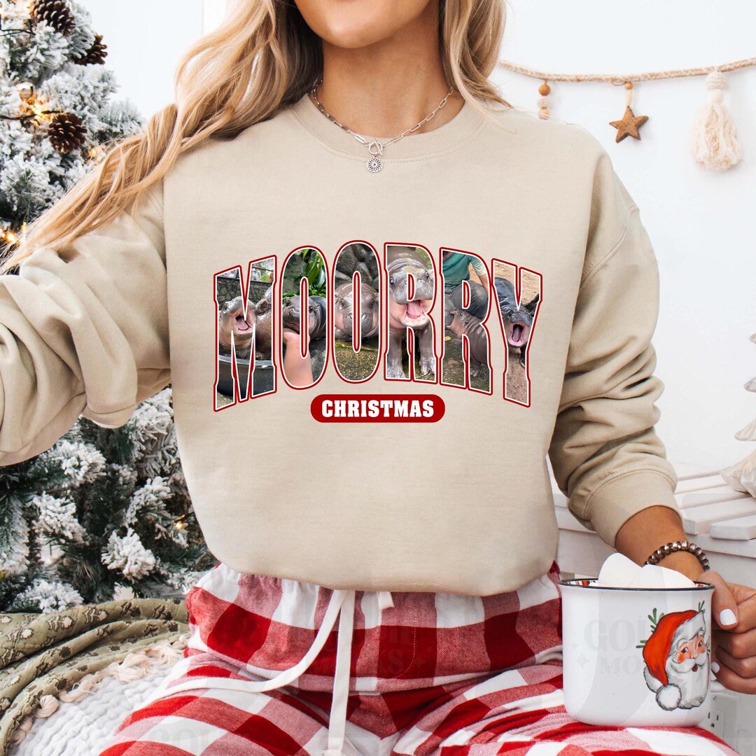 Moo Deng Christmas Sweatshirt, Moo Deng Merch Cute Moo Deng Hippo Shirt ...