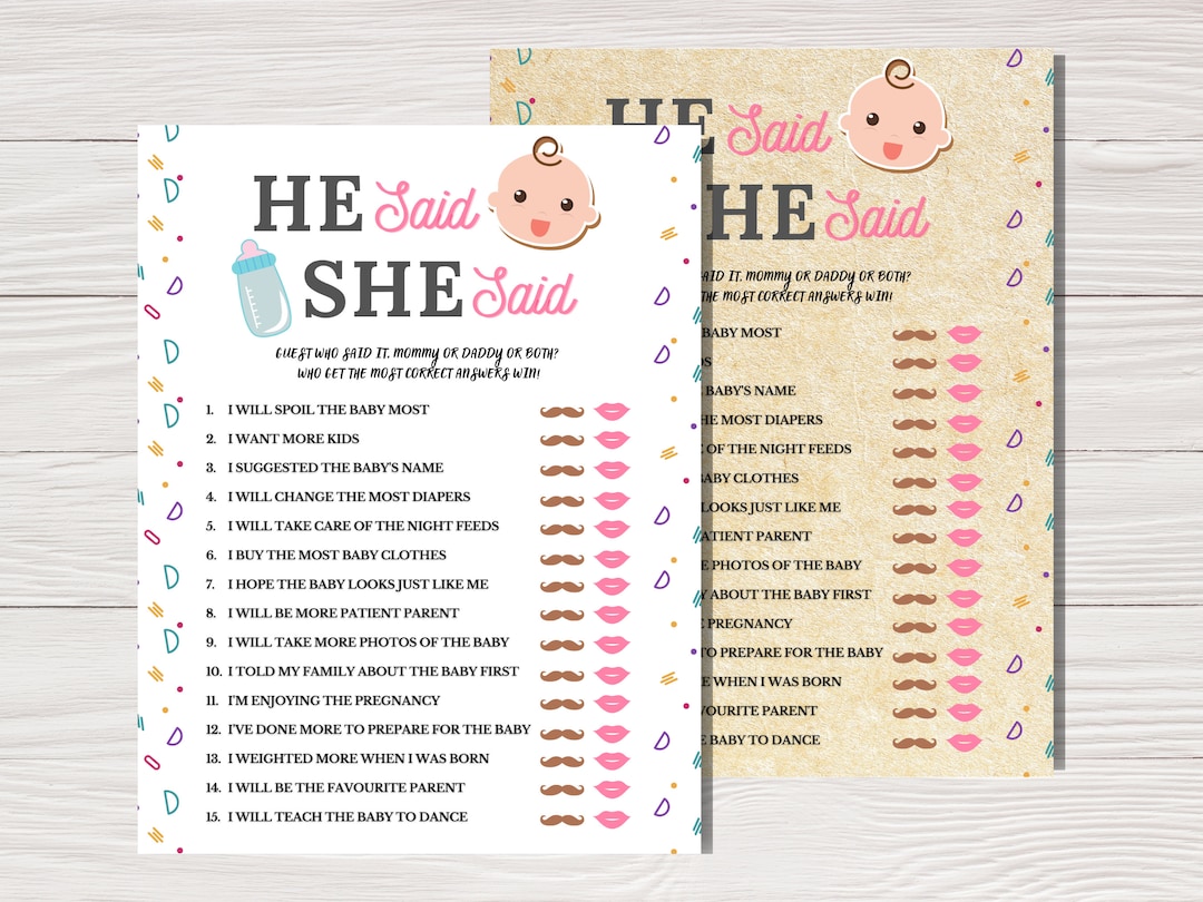 He Said She Said Game Printable, Printable Baby Shower Game, Mom or Dad ...