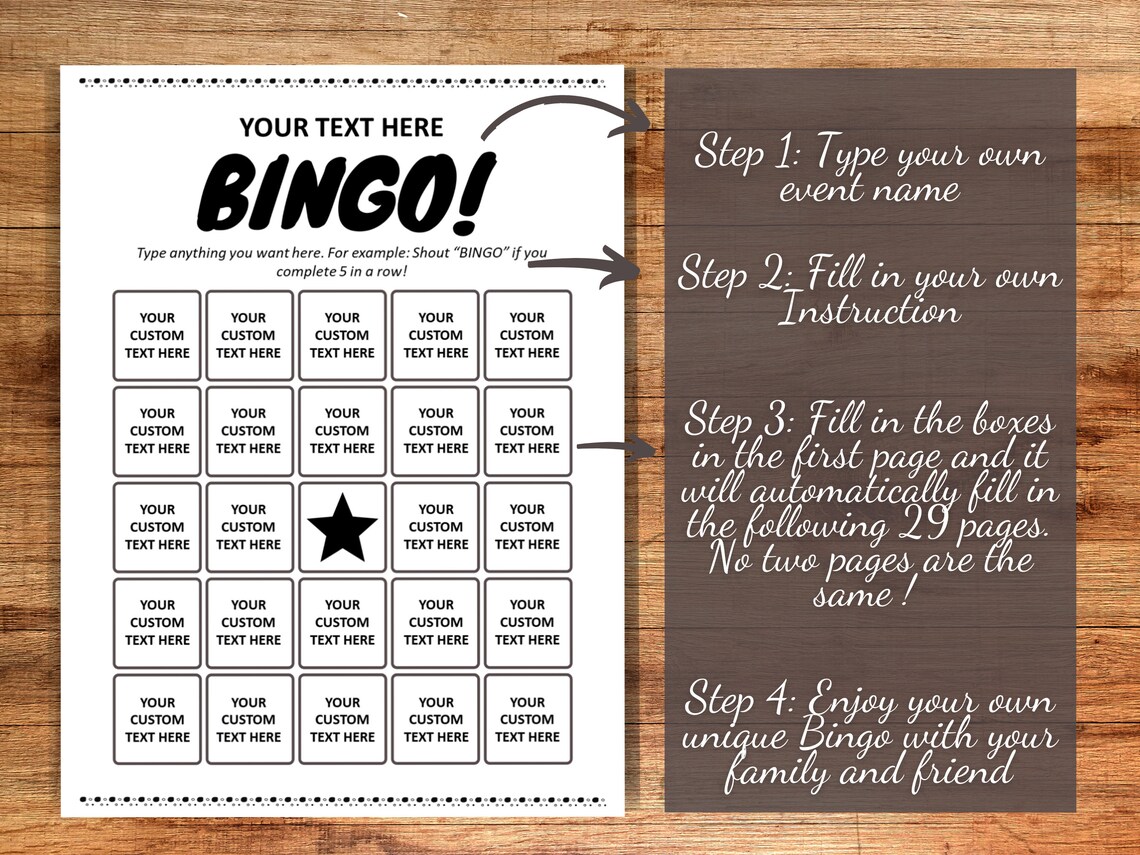 CUSTOM BINGO Card-autofill Bingo Sheet-personalize Your Bingo-30 ...