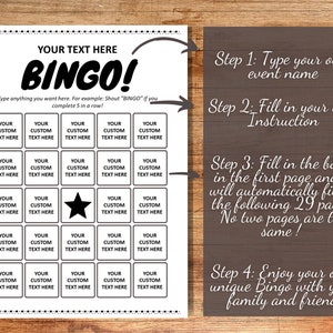 CUSTOM BINGO Card-autofill Bingo Sheet-personalize Your Bingo-30 ...