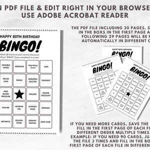CUSTOM BINGO Card-autofill Bingo Sheet-personalize Your Bingo-30 ...