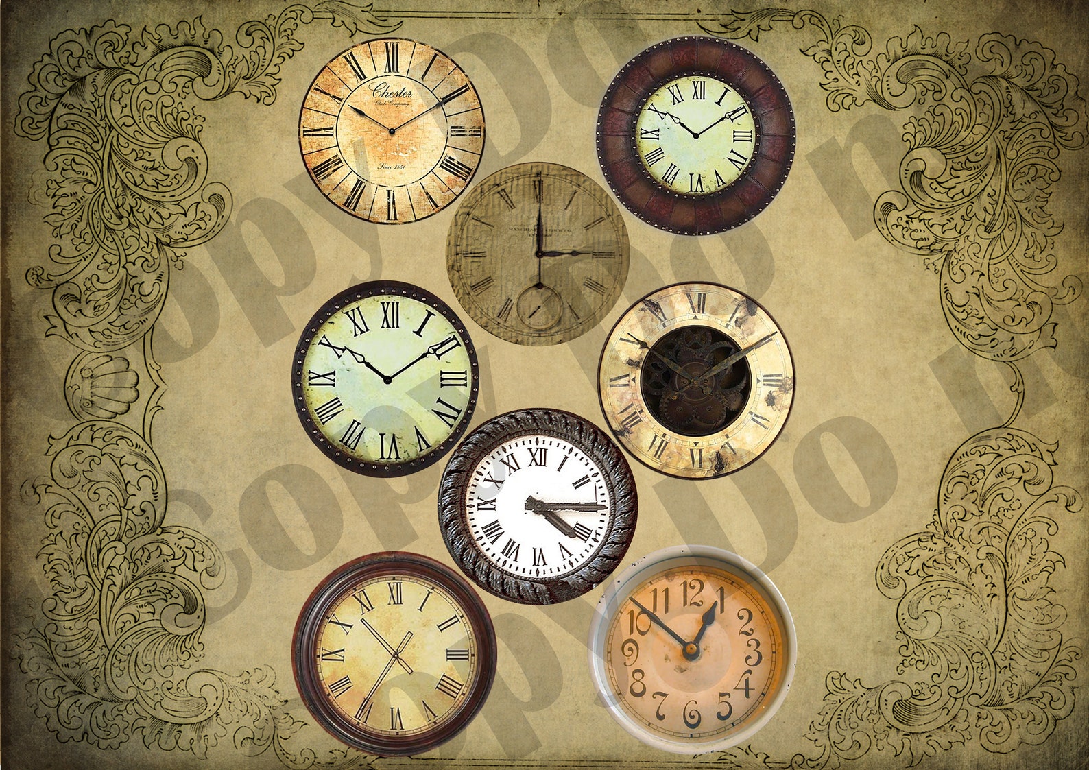 VINTAGE CLOCK FACES Craft Circles - Instant Download Digital Printable ...