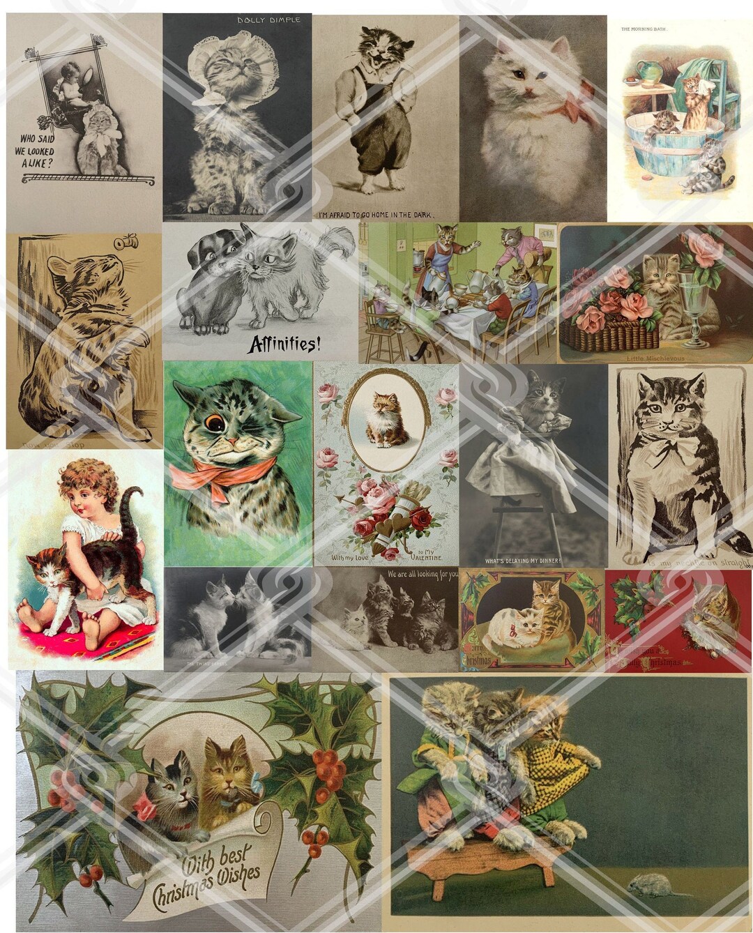 ANTIQUE Cat Postcard SET, Cute Cat Printable - Instant Download Digital ...