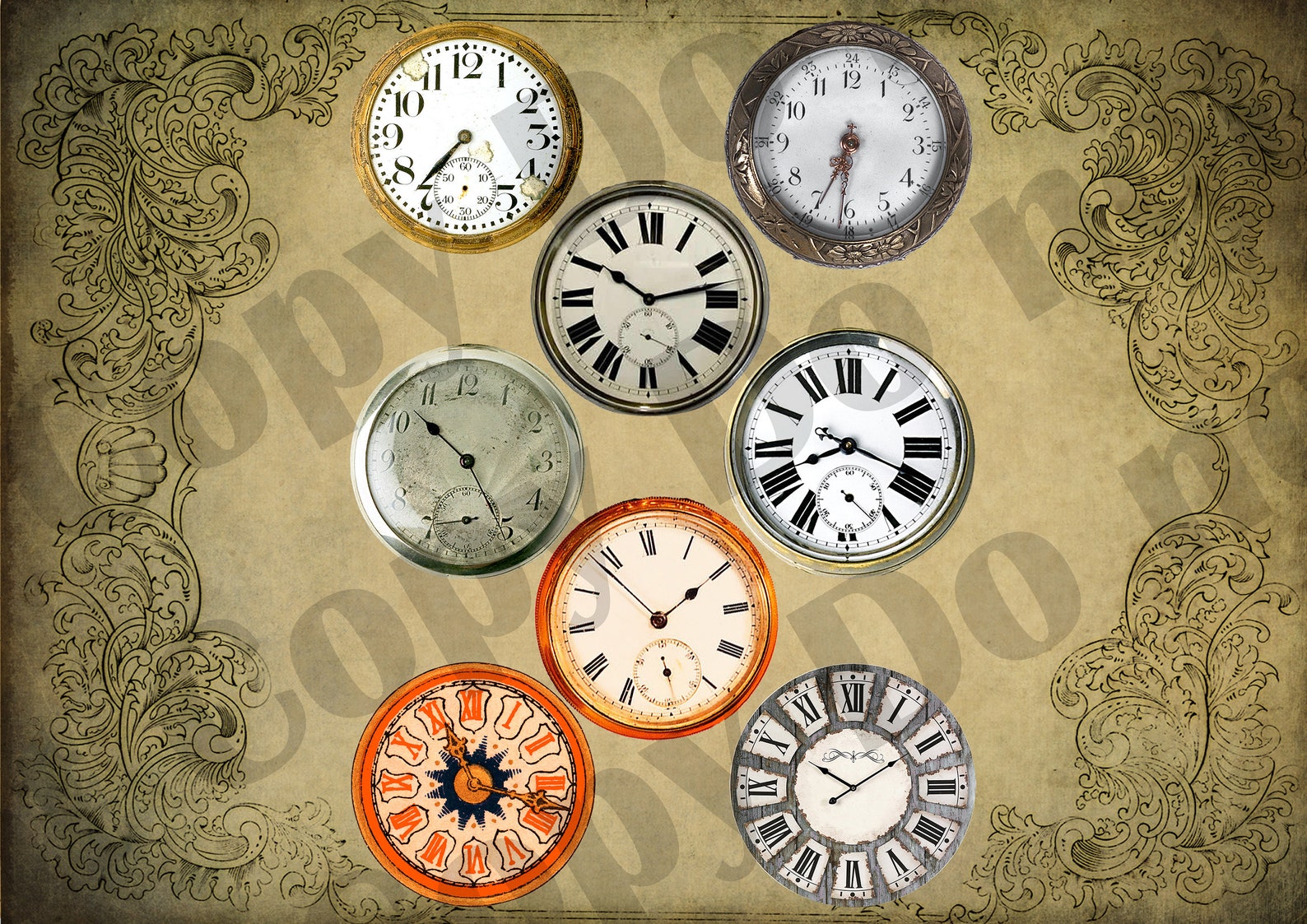 VINTAGE CLOCK FACES Craft Circles - Instant Download Digital Printable ...