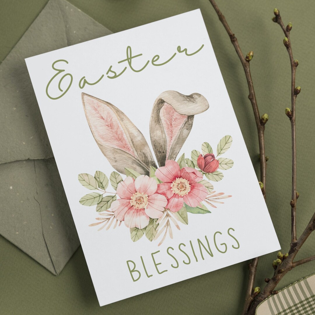 Easter Blessings Printable Card, Instant Easter Printable, Floral ...