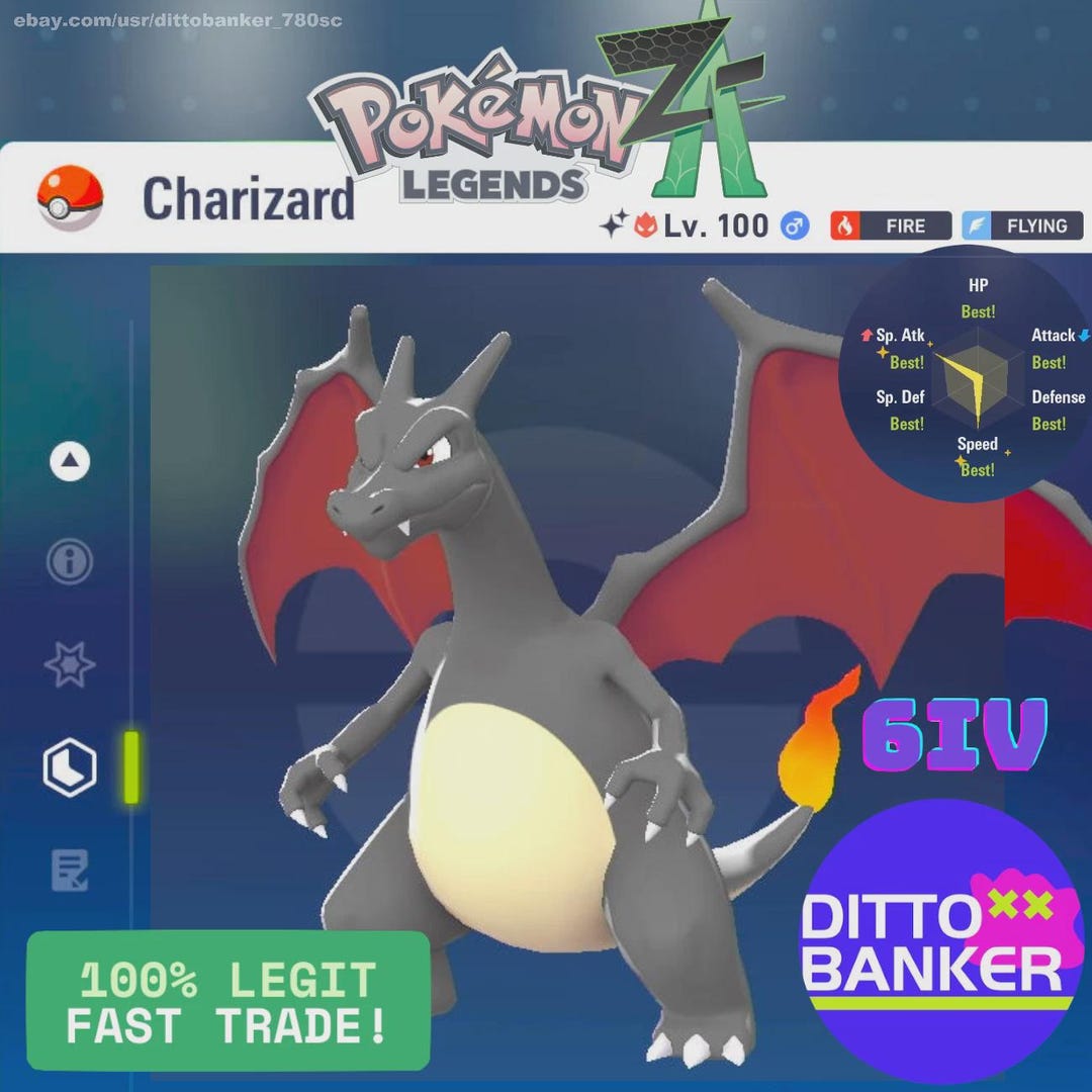 Legends Z-A Shiny Alpha CHARIZARD Lv.100 Modest 6IV Max EV Fast Trade W ...