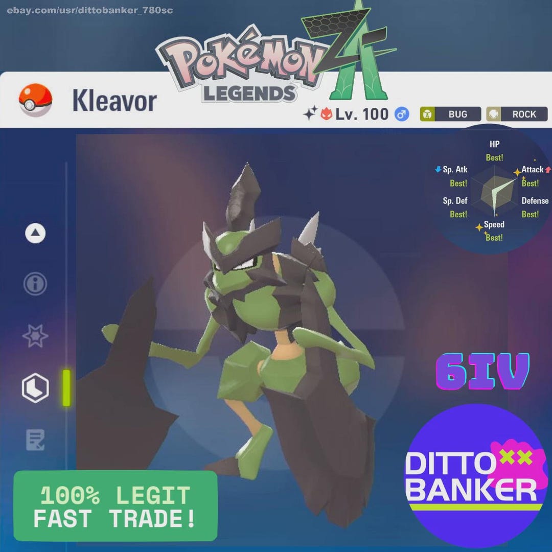 Legends Z-A Shiny KLEAVOR Alpha Lv.100 Adamant 6IV Max EV Fast Trade W ...