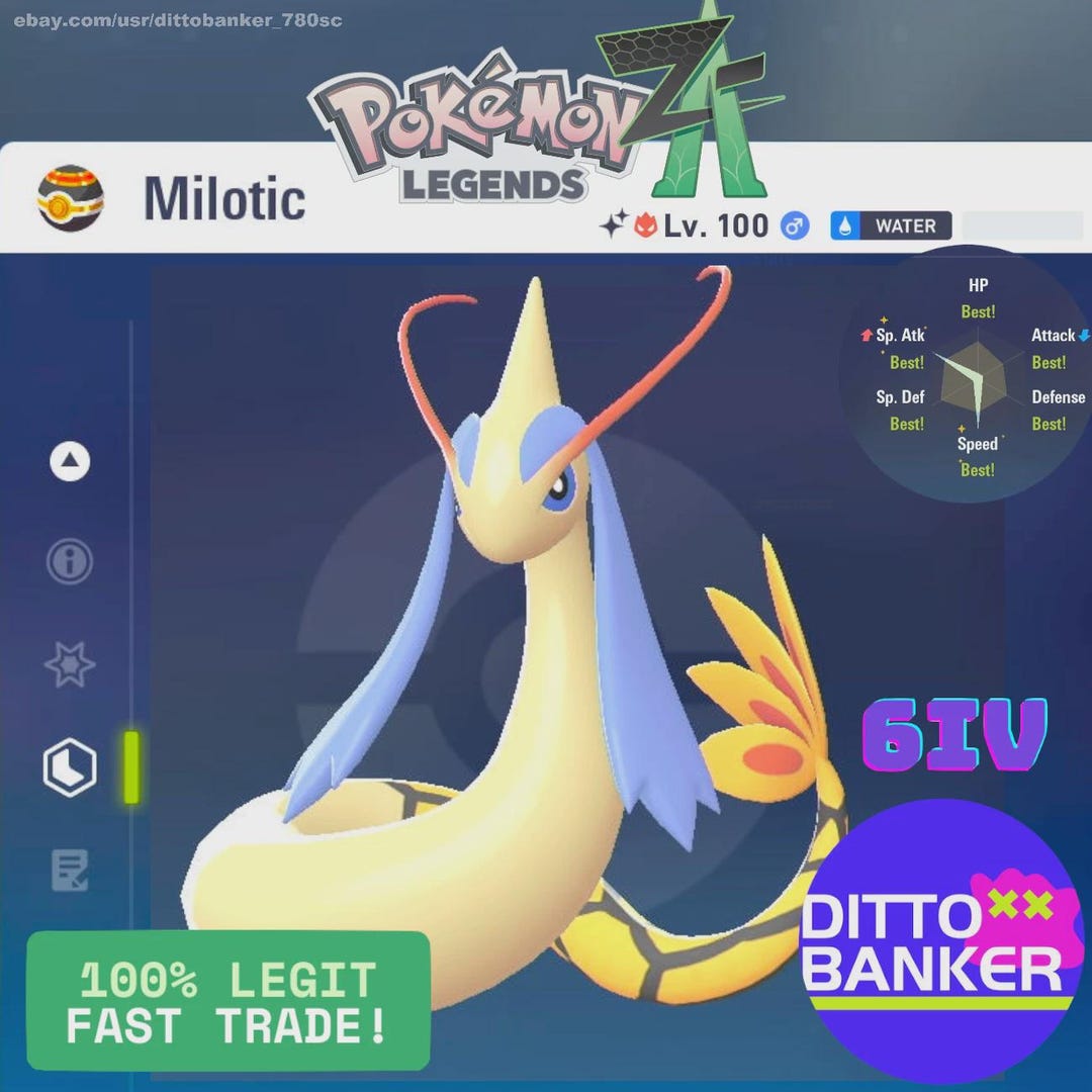 Legends Z-A Shiny MILOTIC Alpha Lv.100 Adamant 6IV Max EV Fast Trade W ...