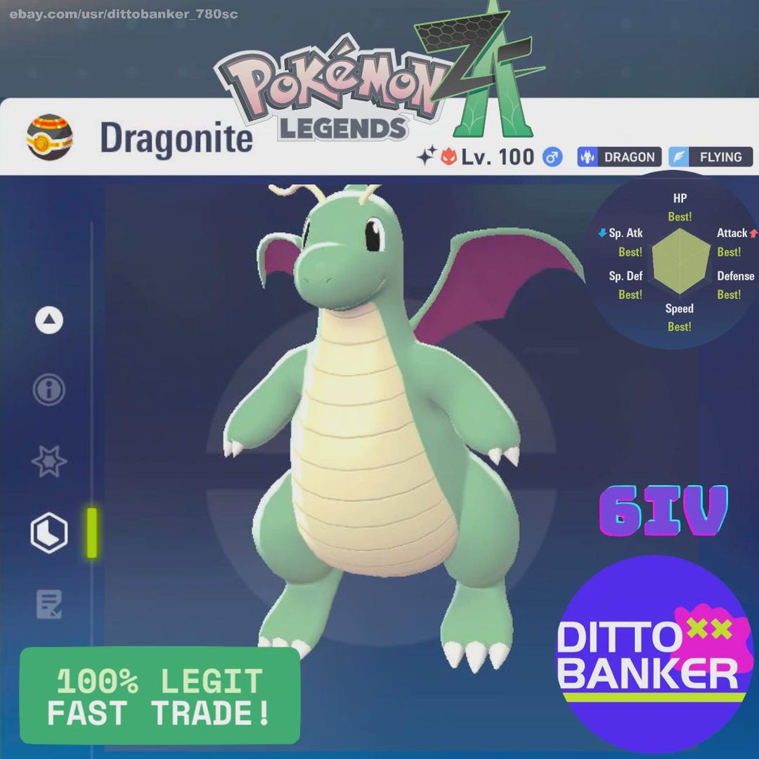 Legends Z-A Shiny Alpha Dragonite Lv.100 Adamant 6IV Max EV Fast Trade ...