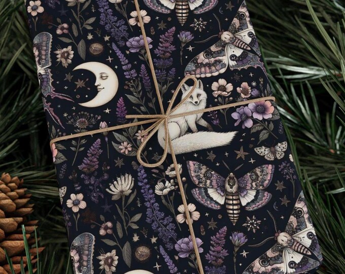Celestial Luna Fox Moth Wrapping Paper, Luxury Gift Wrap, Custom ...