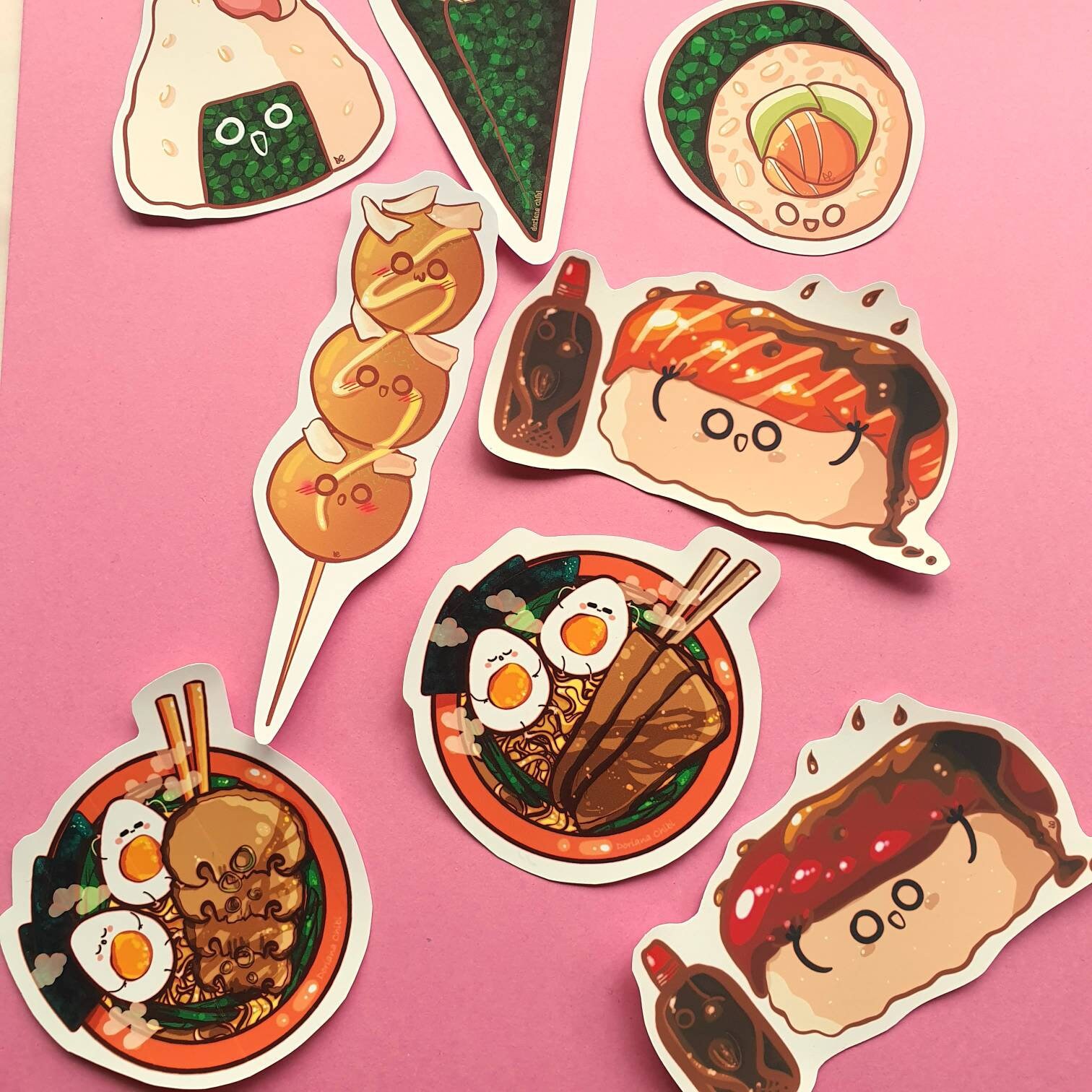 Takoyaki Hosomaki Cute Sushi Sticker Set Kawaii Chibi | Etsy
